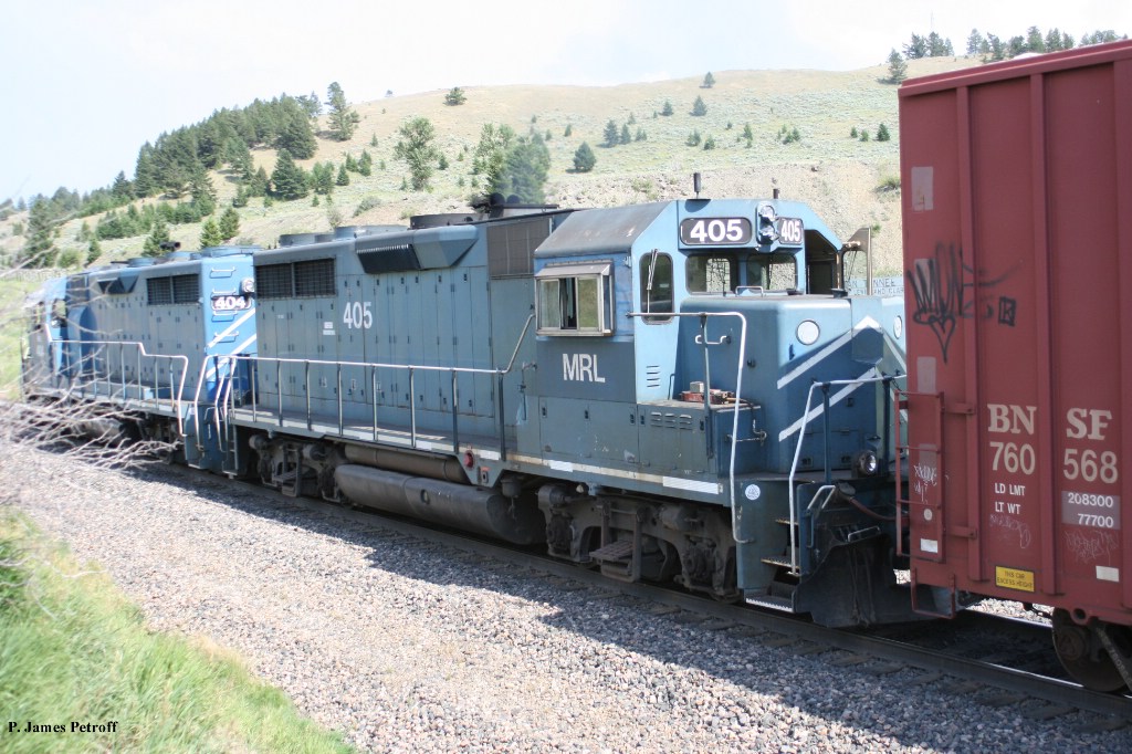 MRL 405 (GP35) follows it's sister unit towards Bozeman Tunnel